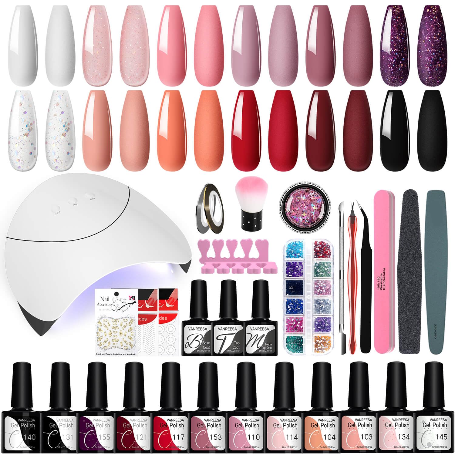 Gel Nail Polish Set with Lamp Starter Kit, VANREESA 12 Colours Gel Nail ...