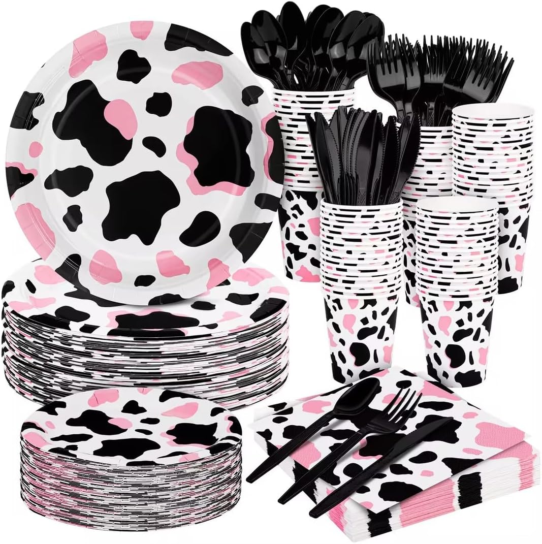 Amazon.com: TWOWYHI Cow Print Tableware Set 108 Pieces Cow Print ...