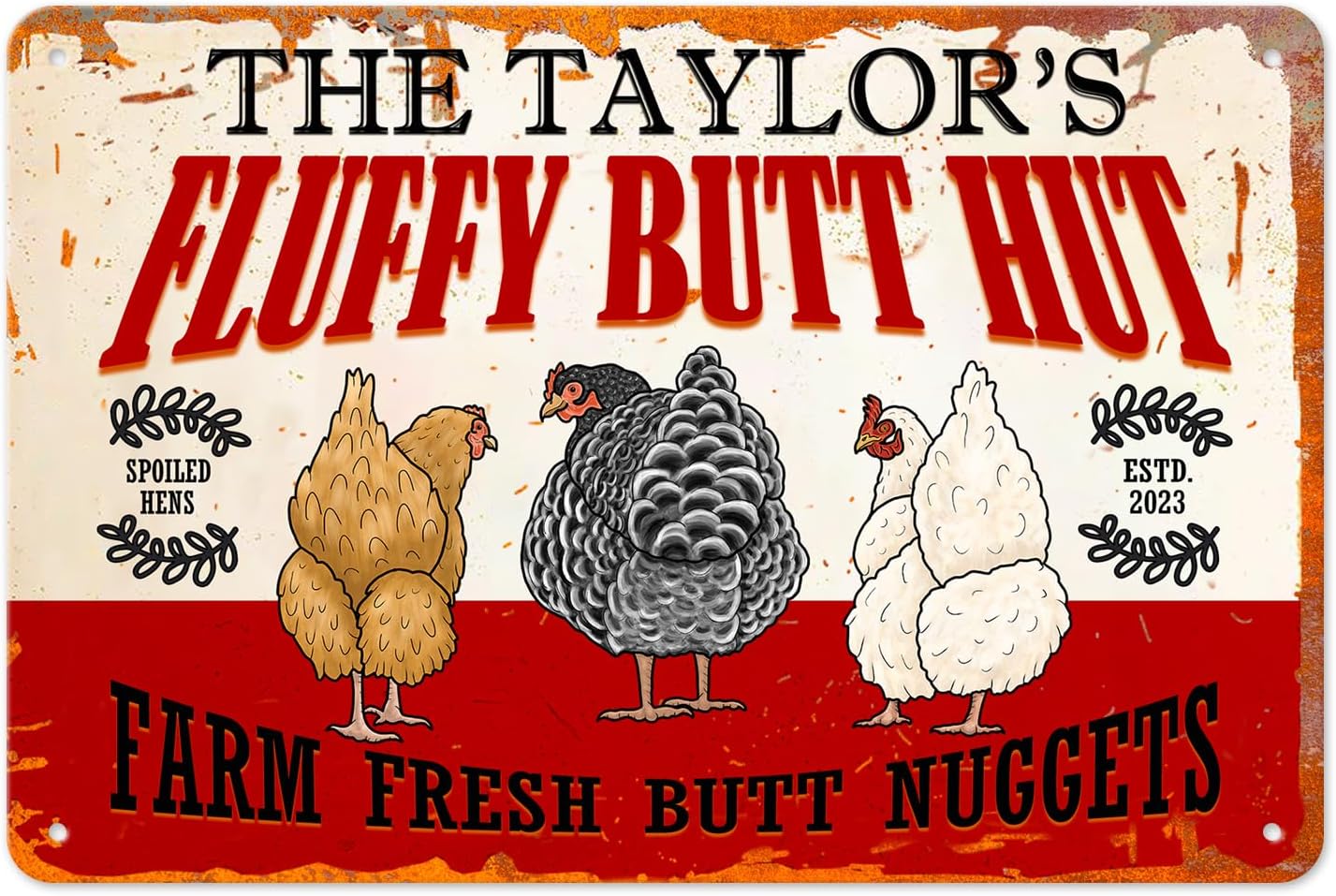 Amazon.com: MALIHONG Personalized Fluffy Butt Hut Chicken Sign Metal ...