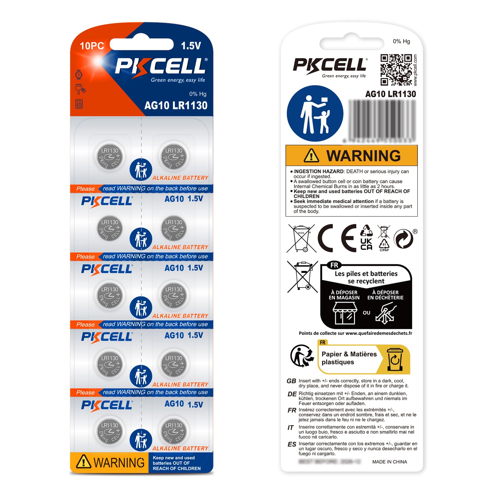 Indoor Cycling Bike PKCELL LR1130 Button Batteries - 10 Pack AG10 389 ...