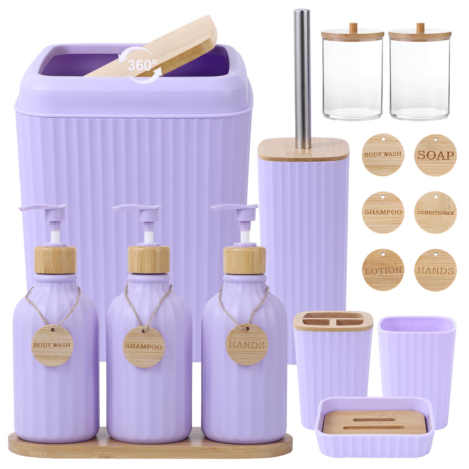 Light Purple Bathroom Accessories Set 17PCS Bathroom Set with Trash Can ...