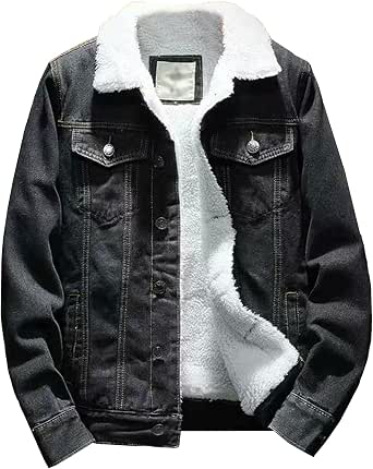 Amazon.com: SWJGLITTR Men Fur Collar Lined Denim Jacket Sherpa ...