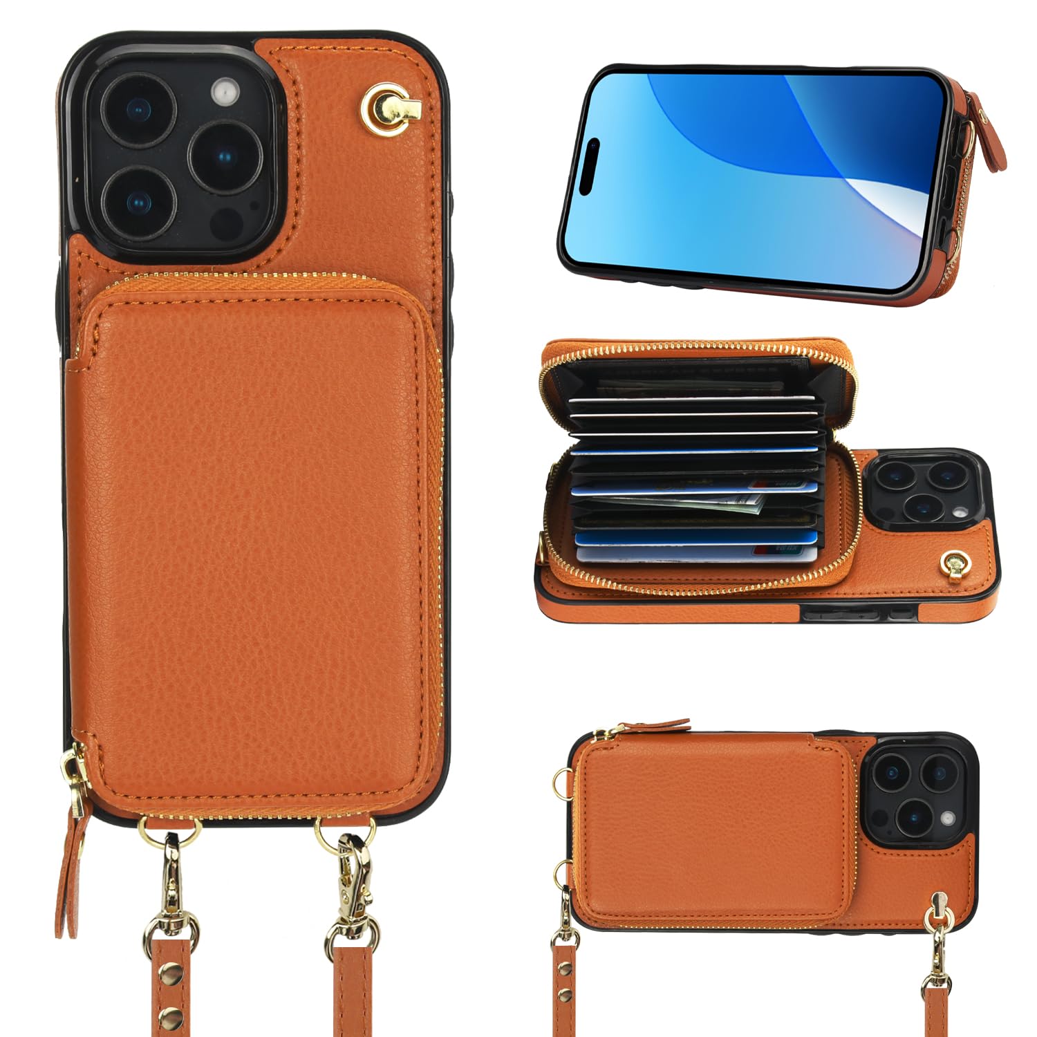 Amazon.com: Bocasal Crossbody Wallet Case for iPhone 16 Pro Max, RFID Blocking Leather Purse ...