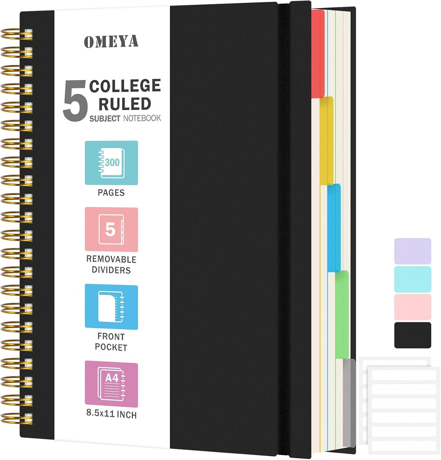 Spiral Notebook 8.5" x 11", 5 Subject Notebooks College Ruled with ...