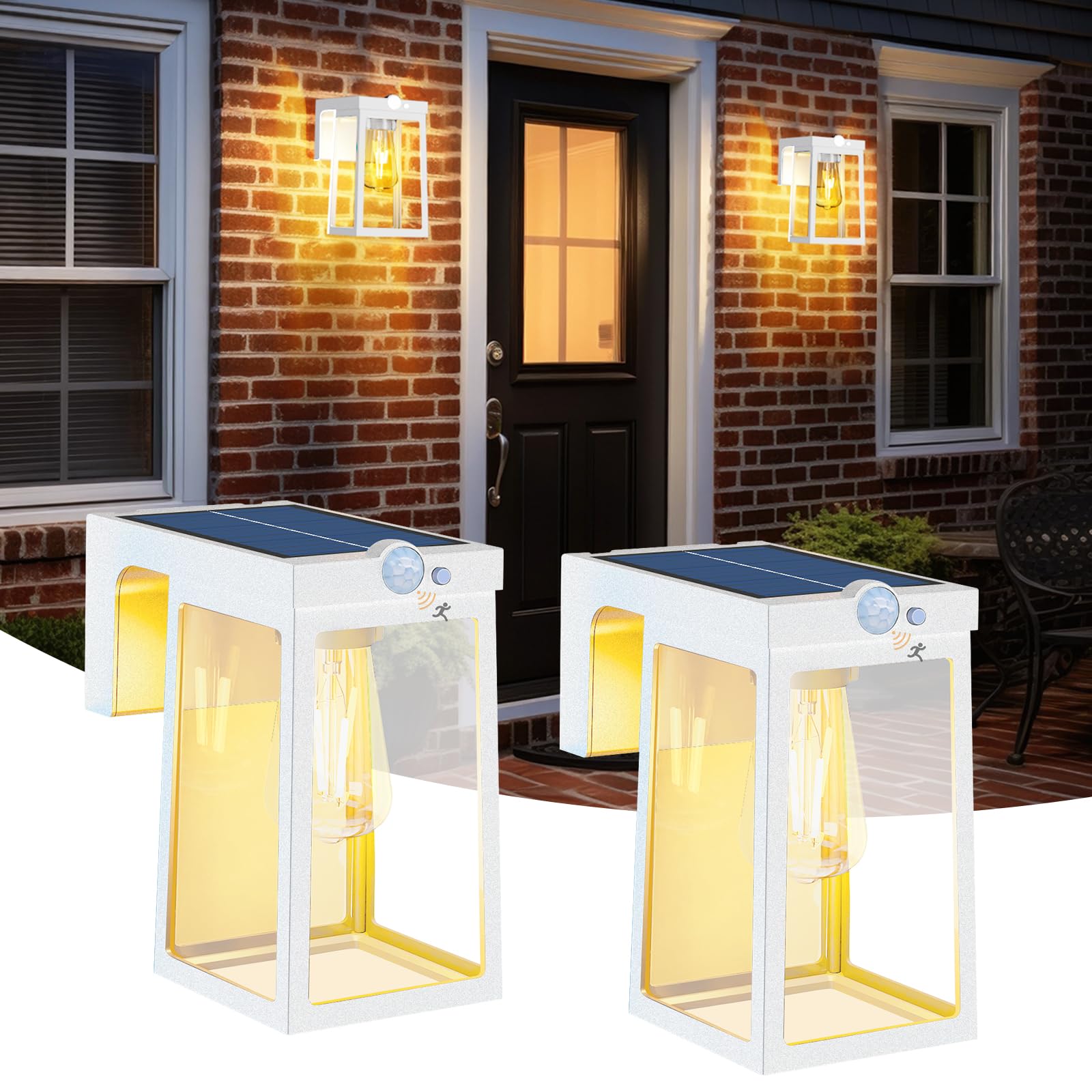 2 Pack Solar Porch Lights Outdoor with Motion Sensor, Dusk to Dawn ...