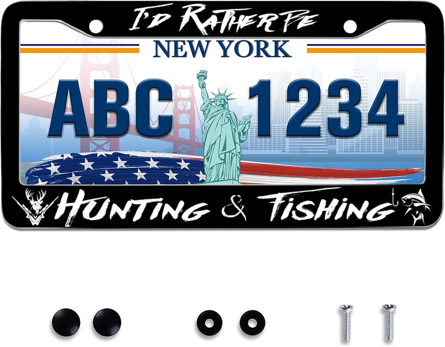 Amazon.com: I'd Rather Be Hunting & Fishing License Plate Frame Fish ...