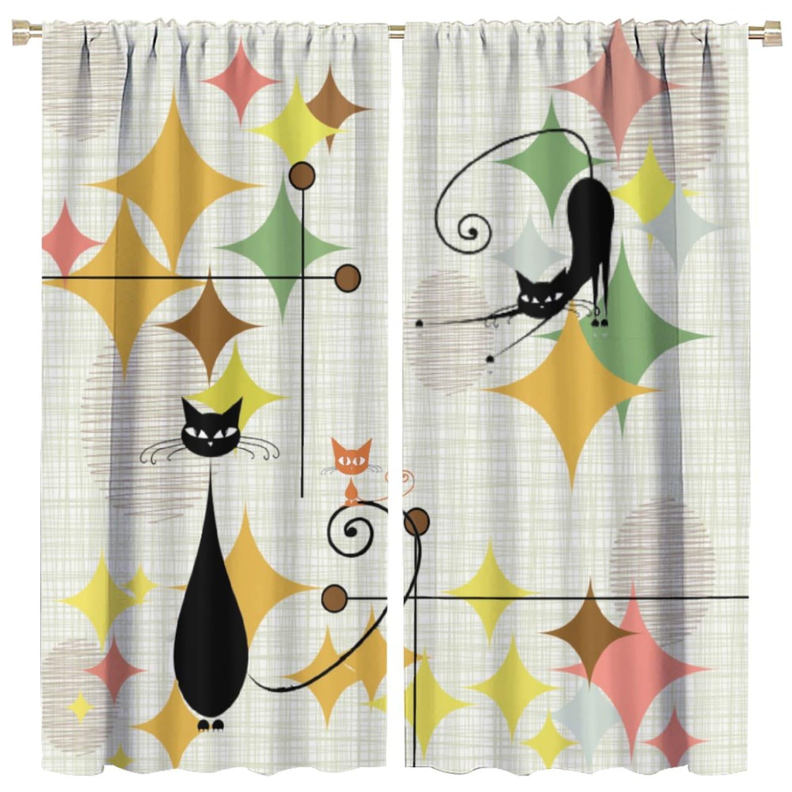 Amazon.com: XBDDZSW Mid Century Style Curtains Vintage Black Cat Modern ...