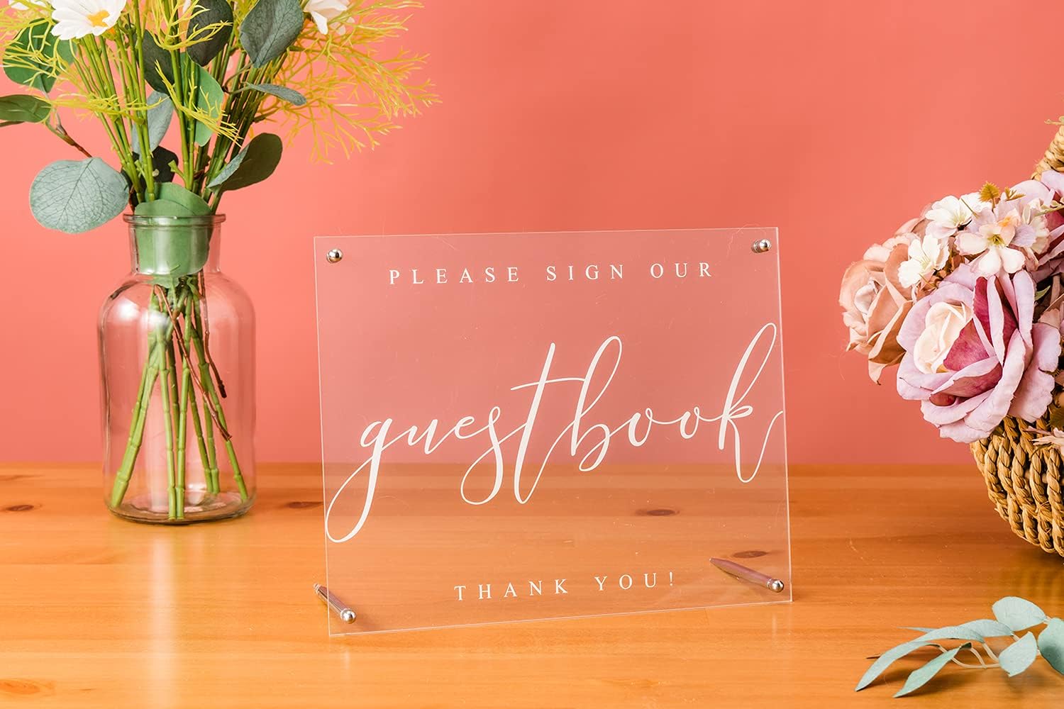Amazon.com: Acrylic Guest Book Sign with Stand- 5x 7 Inch Glass Look ...