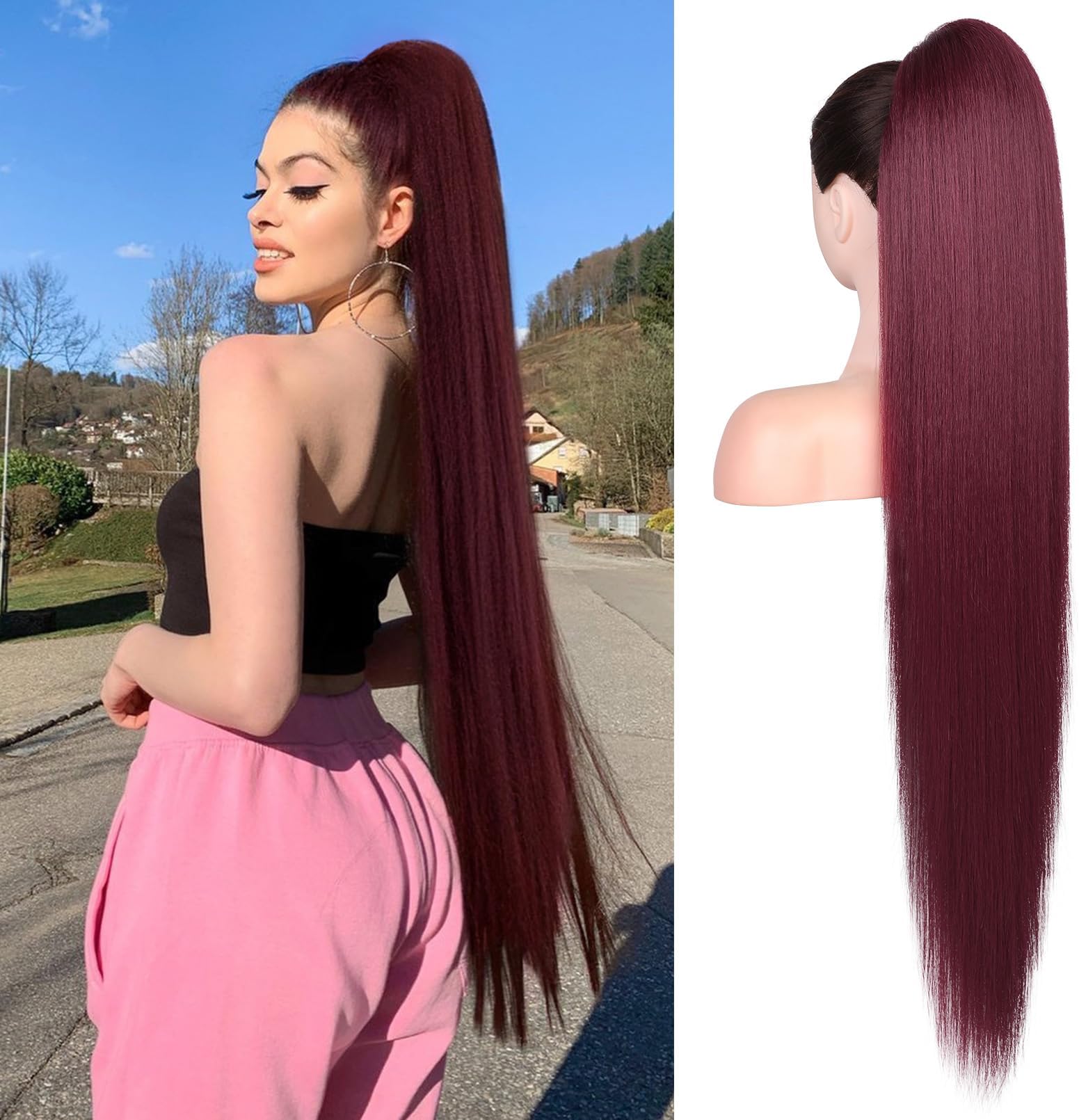 Amazon.com : LONAI Ponytail Extension, 34" Long Wavy Drawstring ...