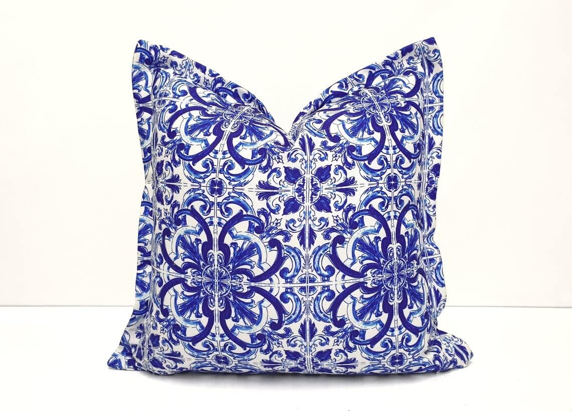 Amazon.com: Italian Majolica Print Ruffled Pillow Cover - Sicilian ...