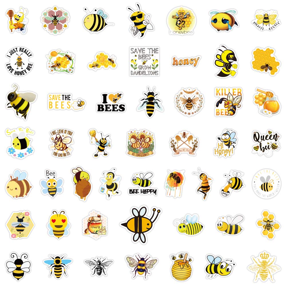 Honey Bee Sticker Yellow Cute Cartoon Decals Aiyale 100 Pcs Vinyl ...