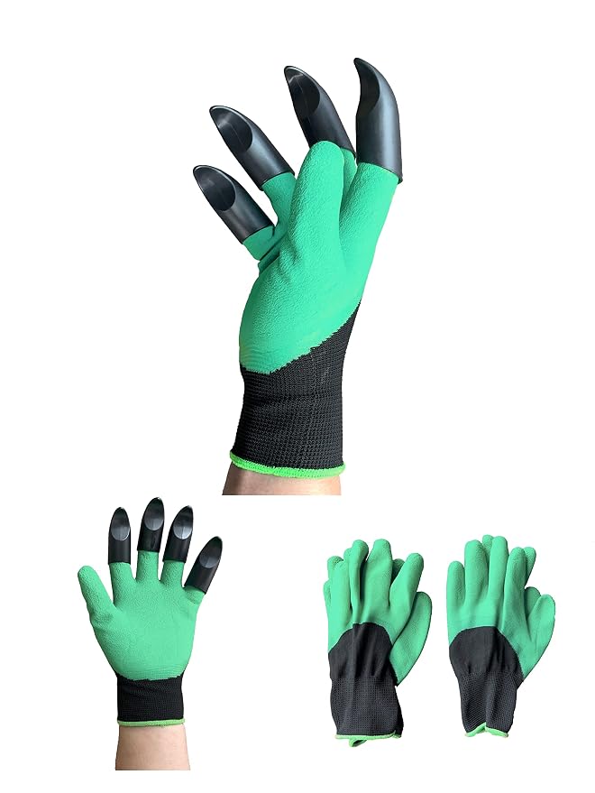 3 Gardening Gloves Set: 1 Pair 8 Gripping and 2 Pairs Clawless - Rubber ...