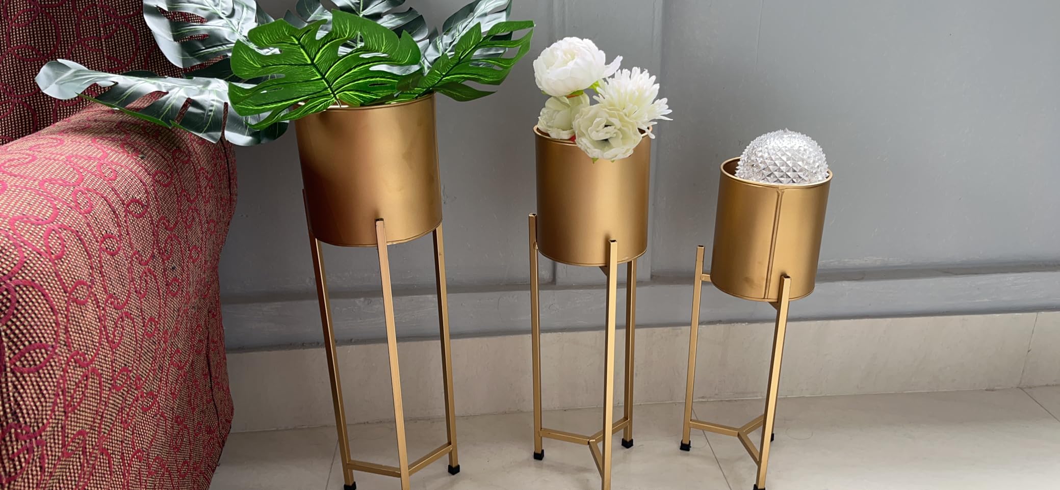 HOUSE DECORE Floor Planters For Living Room Metal Floor Flower Stands ...