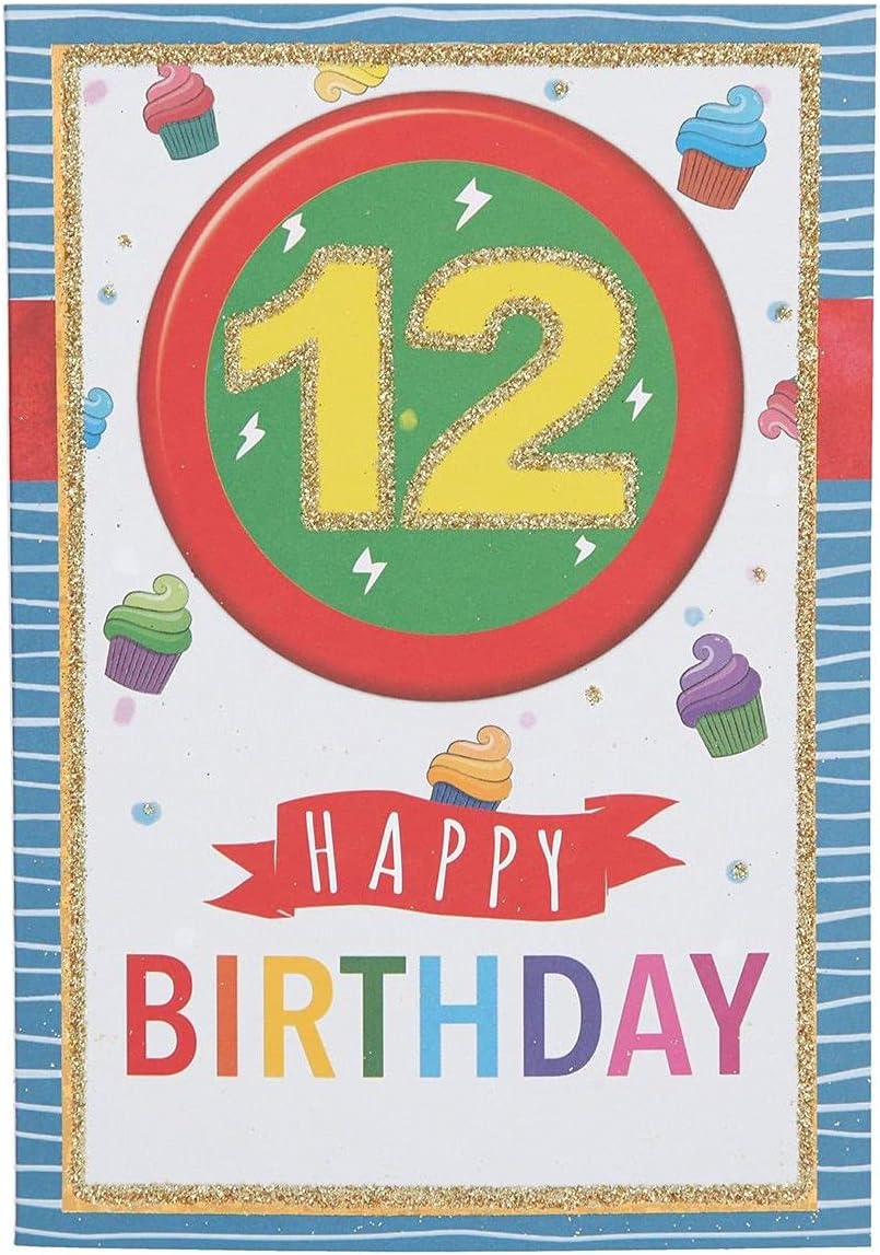 Amazon.com : Happy 12th Birthday Card - Approx 17 x 13 x 0.2 cm ...