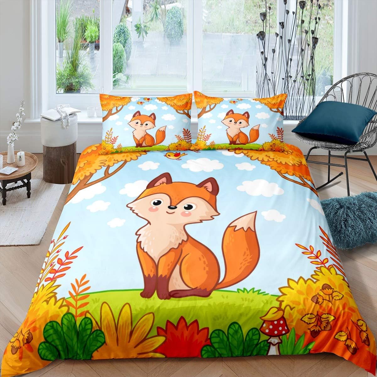 Amazon.com: AILONEN Fox Duvet Cover Set for Kids Girls Teens, Cartoon ...