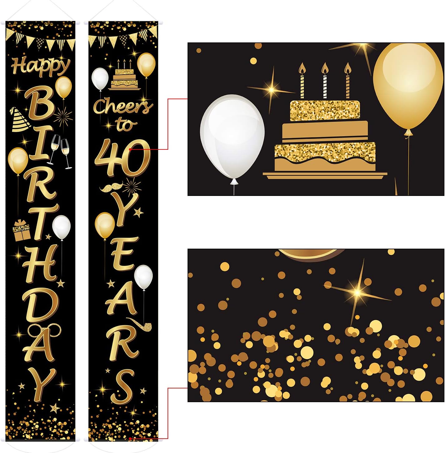 2 Pieces 40th Birthday Party Decorations Cheers to 40 Years Banner 40th ...