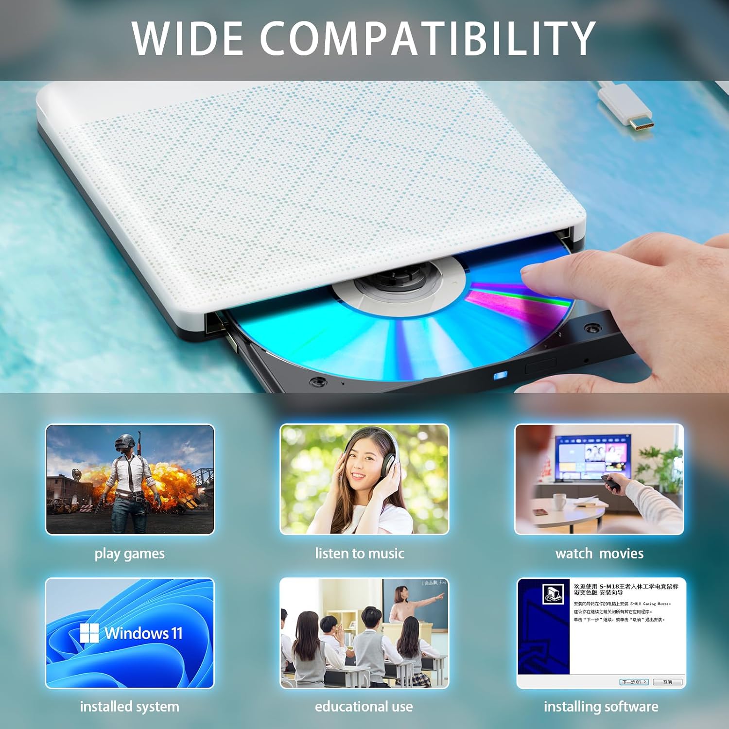 Unidad externa de CDDVD Reproductor de DVD ultrafino para portátil USB 3.0 Tipo-C Grabador de ...