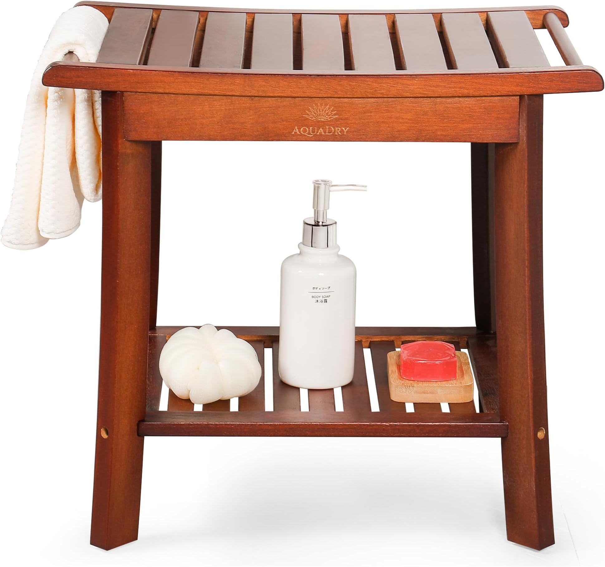 Amazon.com: Teak Wood Shower Bench with Storage Shelf – Stool for ...