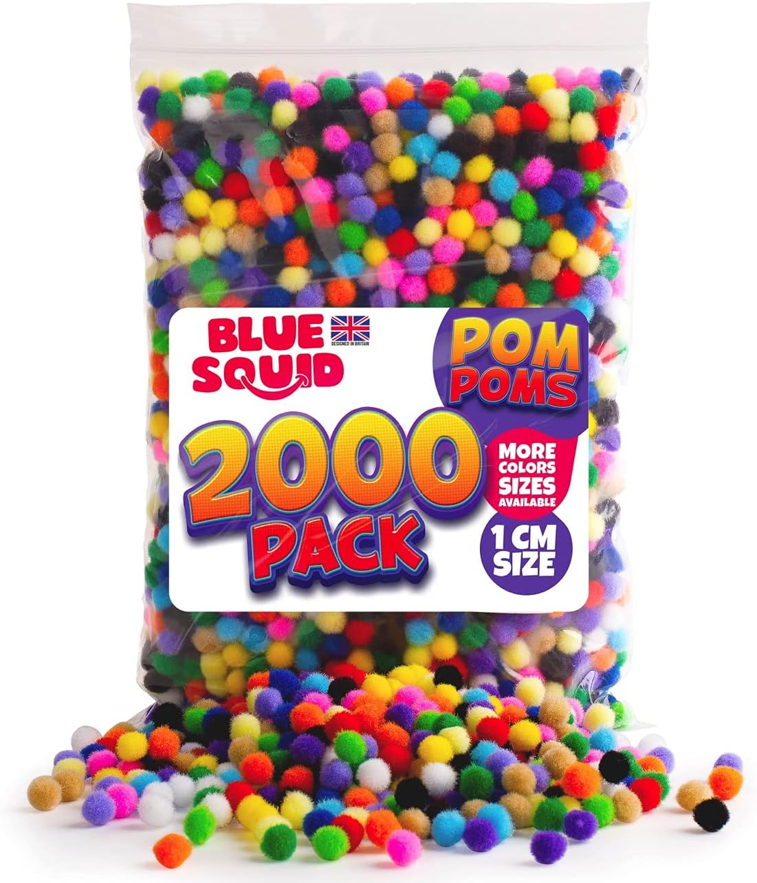Blue Squid Craft Pom Poms, Assorted Color Pompoms - Multicolor Rainbow ...