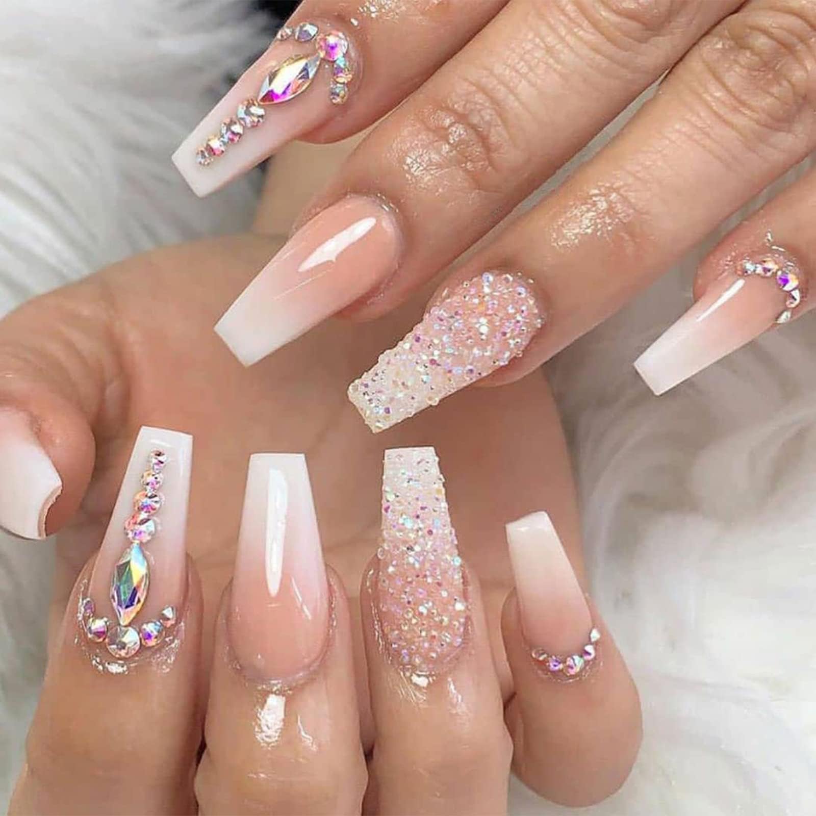 Amazon.com: French Tip Press On Nails - Short Square False Nails, Light ...