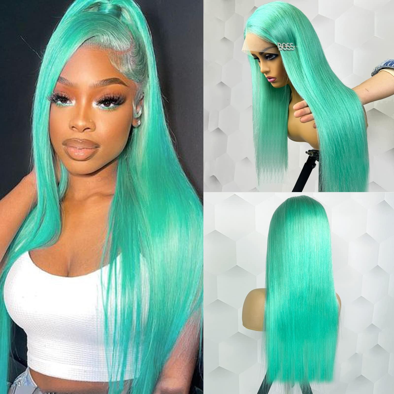 Amazon.com : St Patricks Day Wig Mint Green Colored Human Hair Lace ...