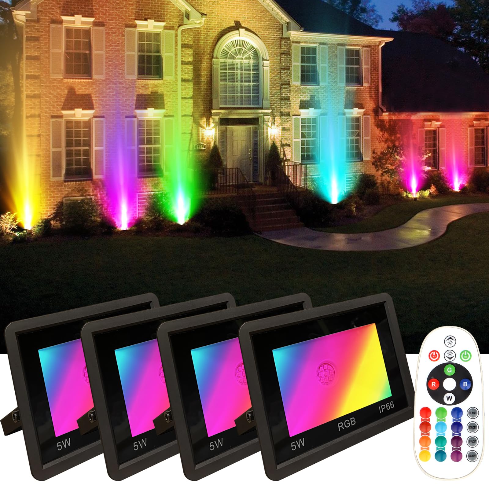 Mutois LED Flood Light Outdoor, 5W Equivalent 300LM Smart RGB Landscape ...