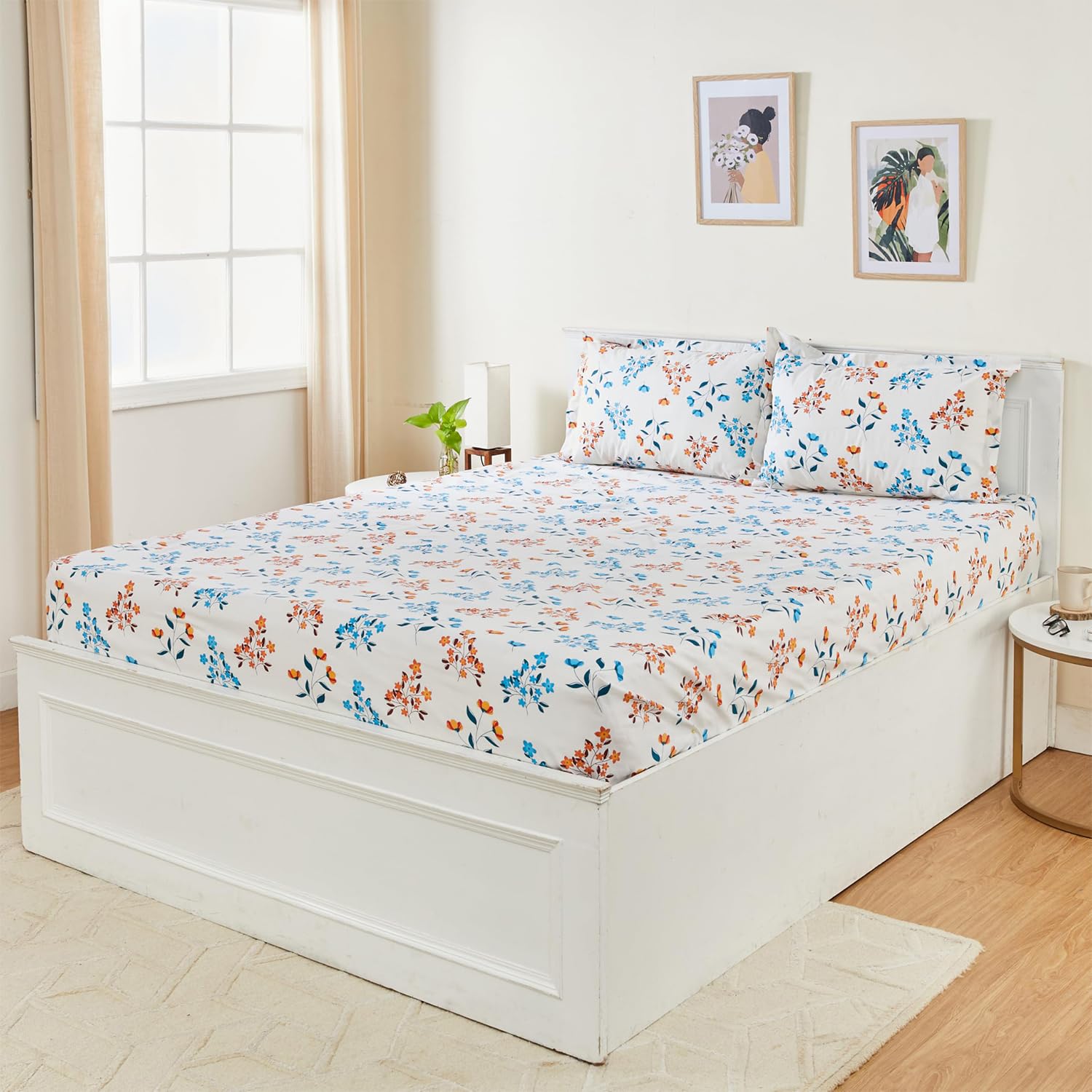 Amazon Brand - Solimo Floral 144 TC Cotton King Size Bedsheet (Gold ...