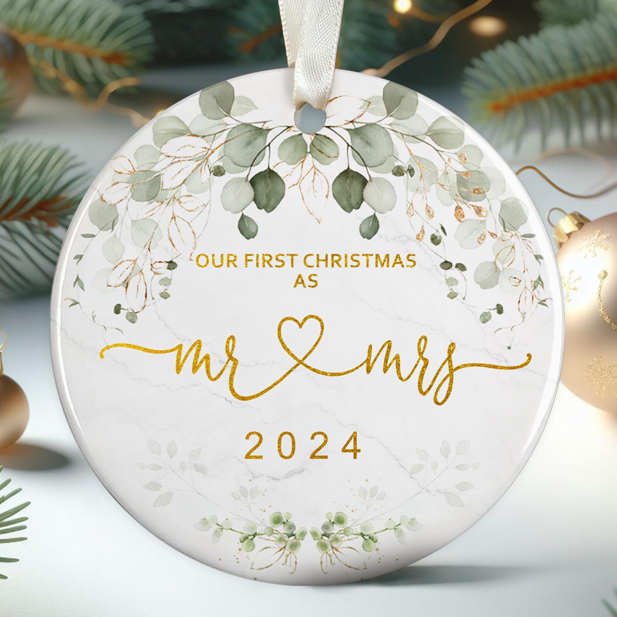 Amazon.com: Our First Christmas as Mr Mrs Ornament 2024-3" Personalized Married Ornament for ...