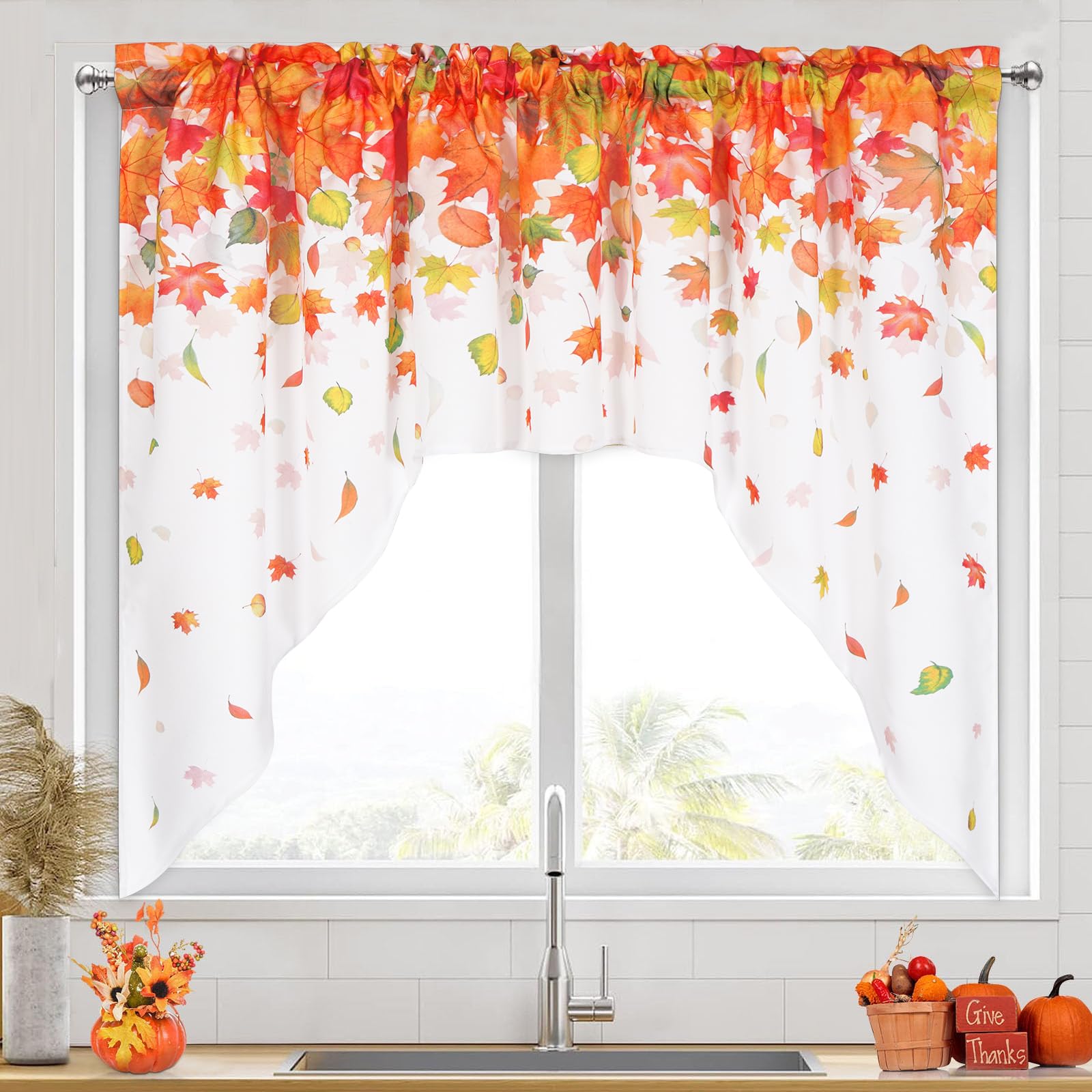 Amazon.com: BLEUM CADE Thanksgiving Fall Swag Curtains for Kitchen ...