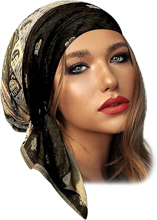 ShariRose Black Headscarf for Women Cashmere Headscarves Pre tied Head ...