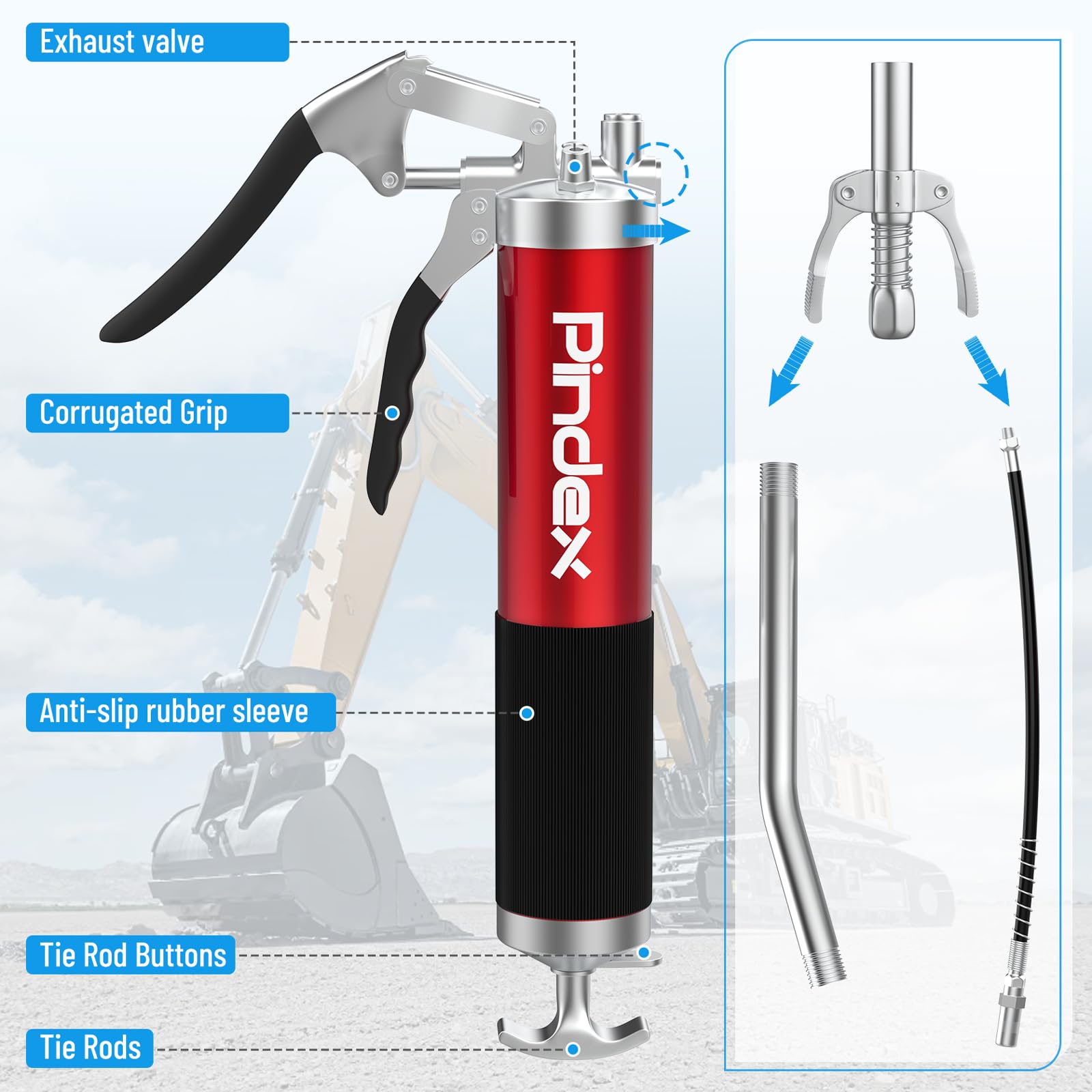Pindex Heavy Duty Grease Gun Set with G Coupler Quick Release Lock ...