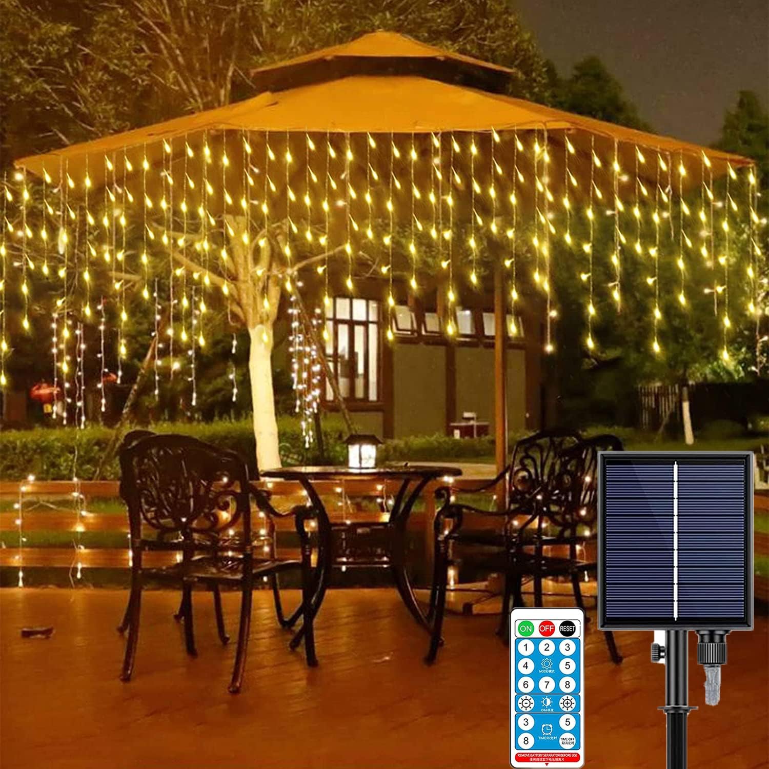 AMZSTAR Solar Icicle String Lights, Outdoor Waterproof Icicle Light ...