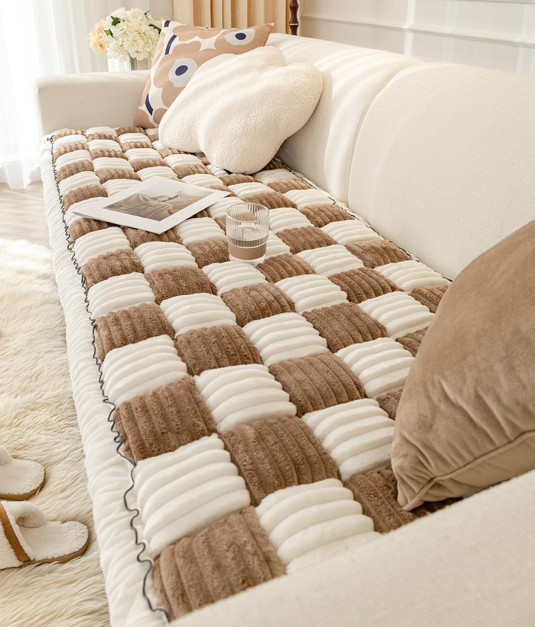 Amazon.com: vctops Farmhouse Buffalo Plaid Couch Sofa Cover Flannel ...