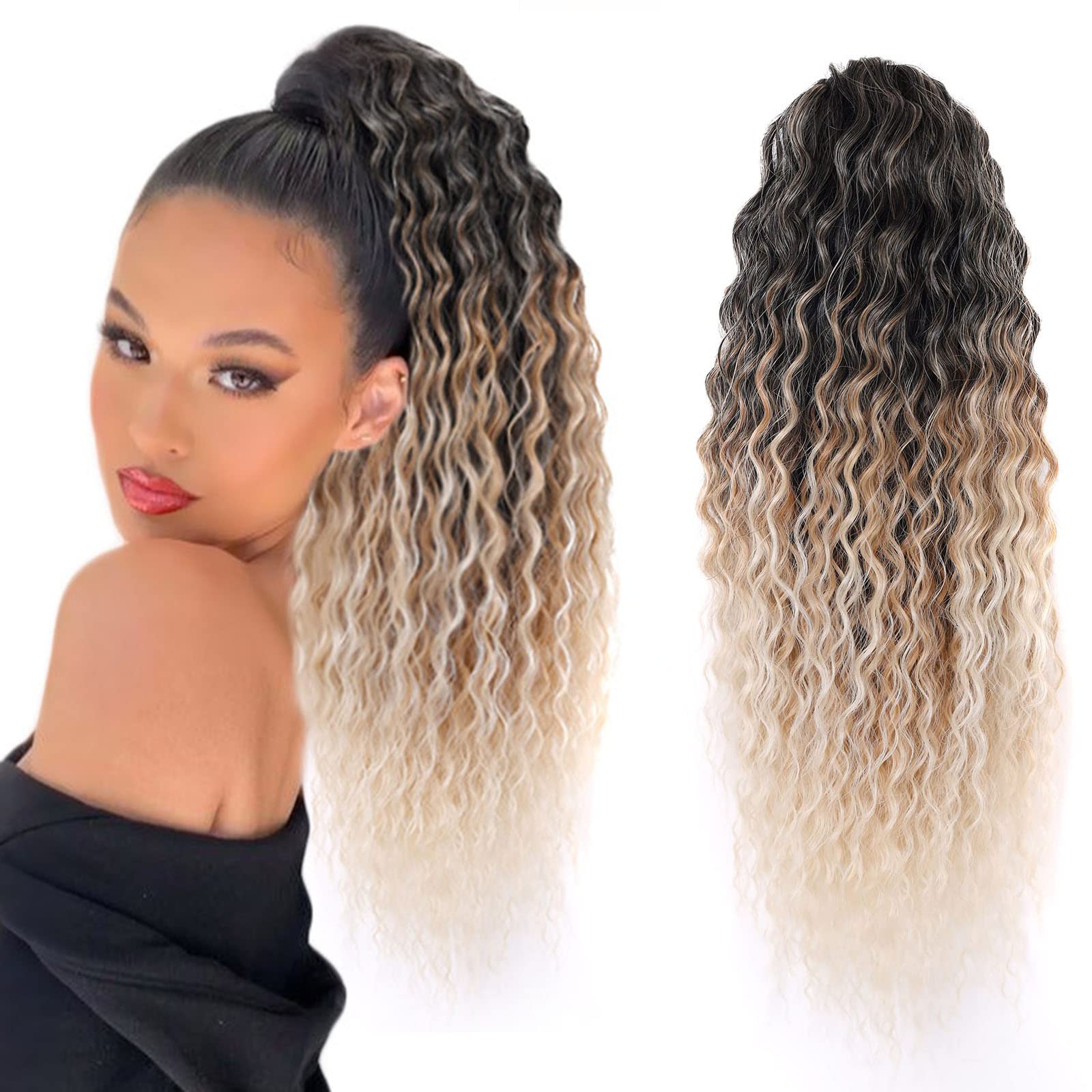 Snapklik.com : Blonde Ponytail Extensions Drawstring Long Curly - Real ...