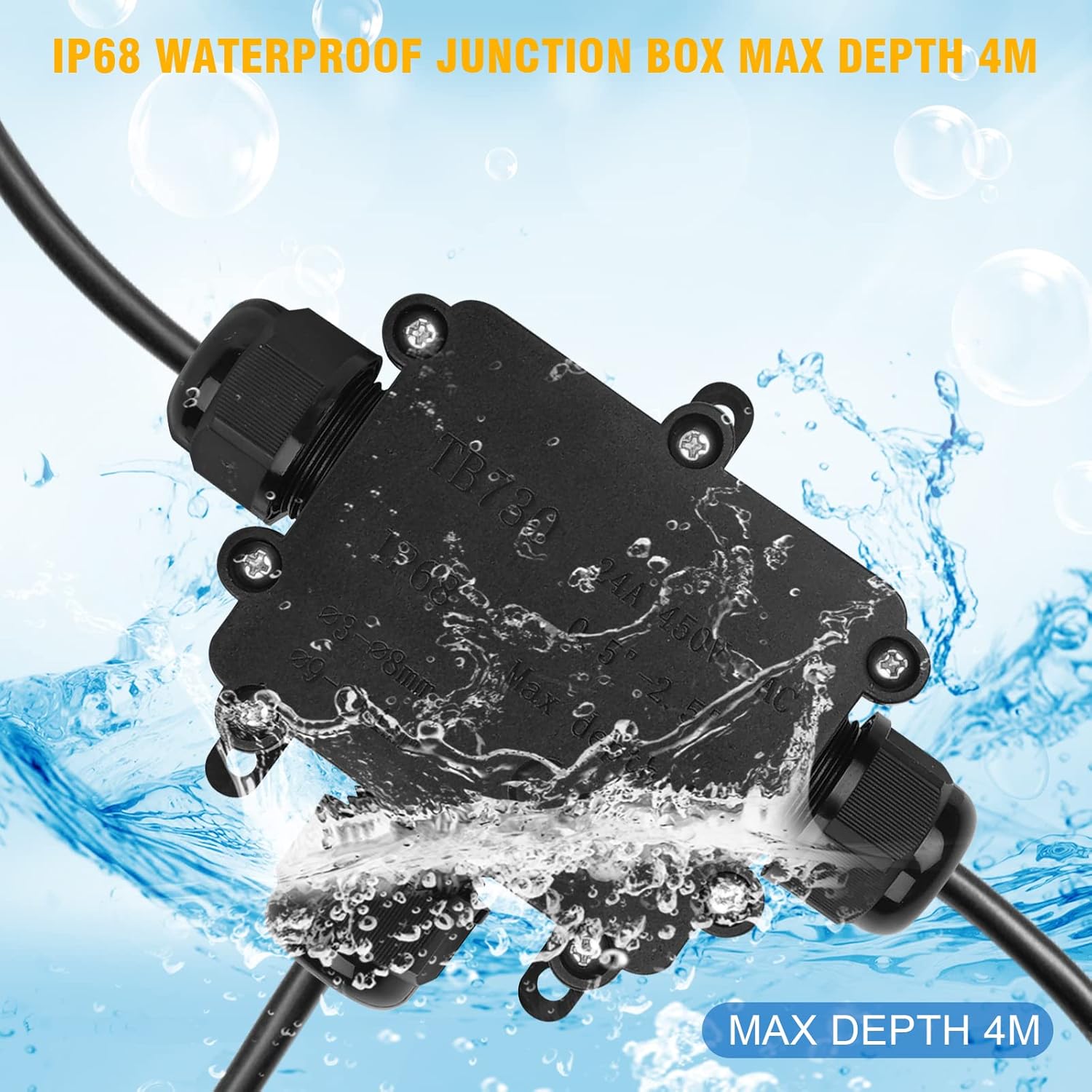 Waterproof Junction Box,IP68 Outdoor Junction Box, 3 Way Black Outdoor ...