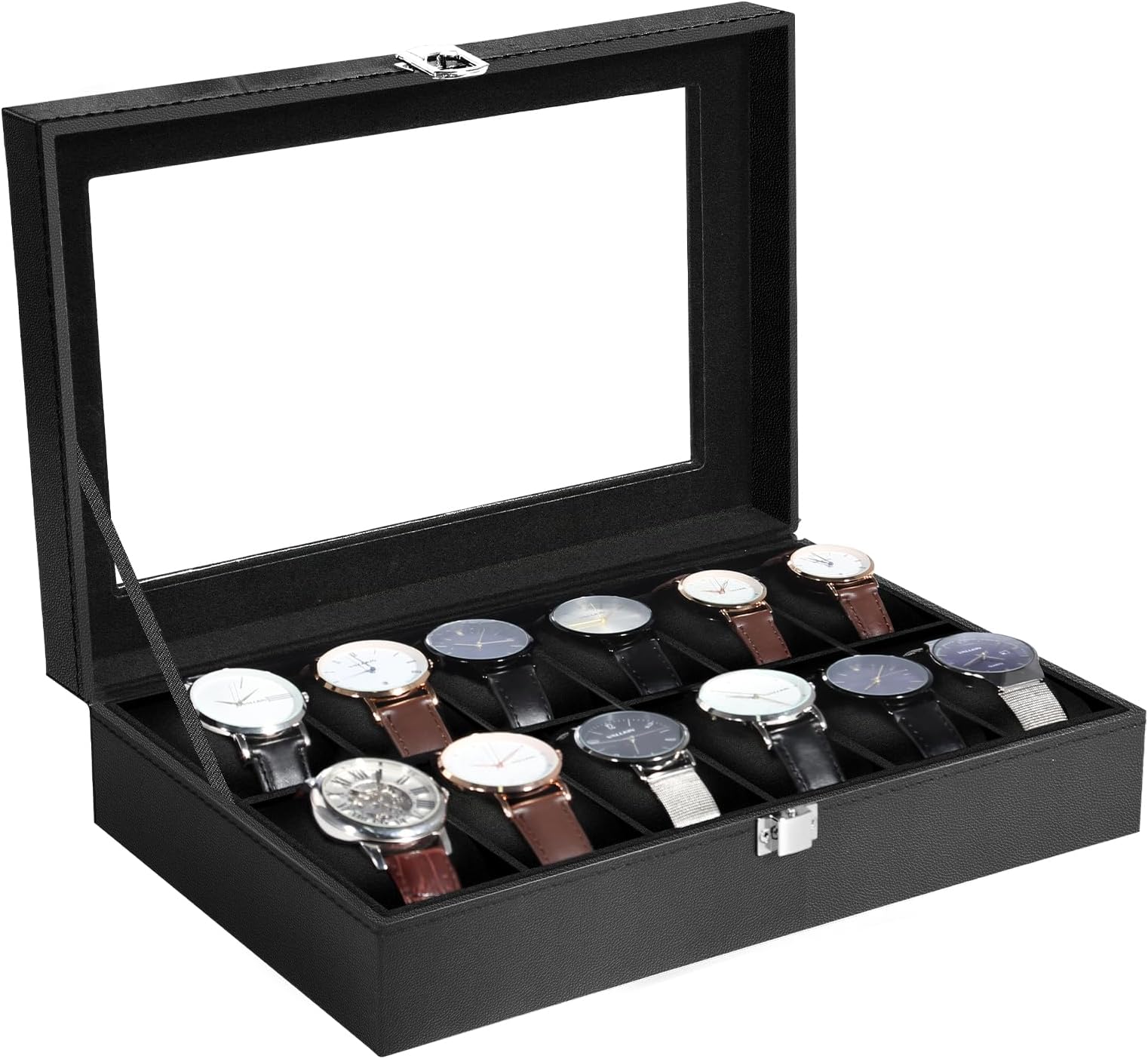 SONGMICS Watch Box with 12 Slots, Watch Case with Glass Lid, Watch ...
