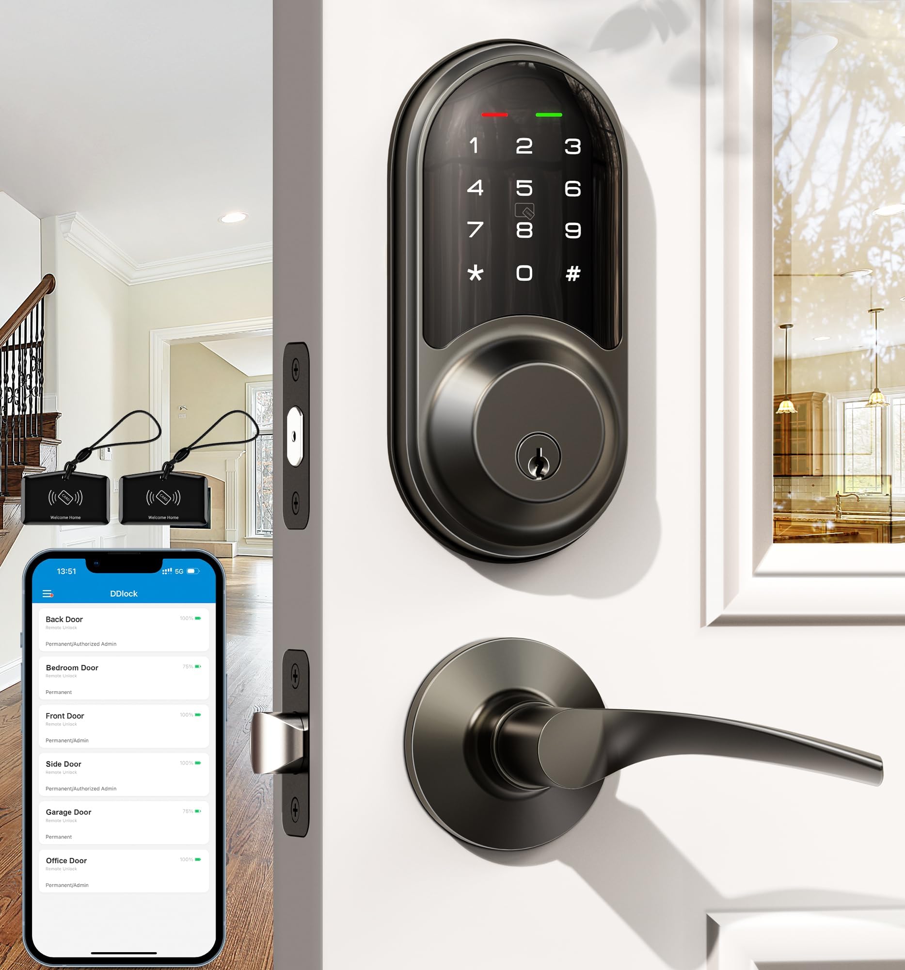 Veise Smart Front Door Lock Set, App Control, Keyless Entry Deadbolt ...