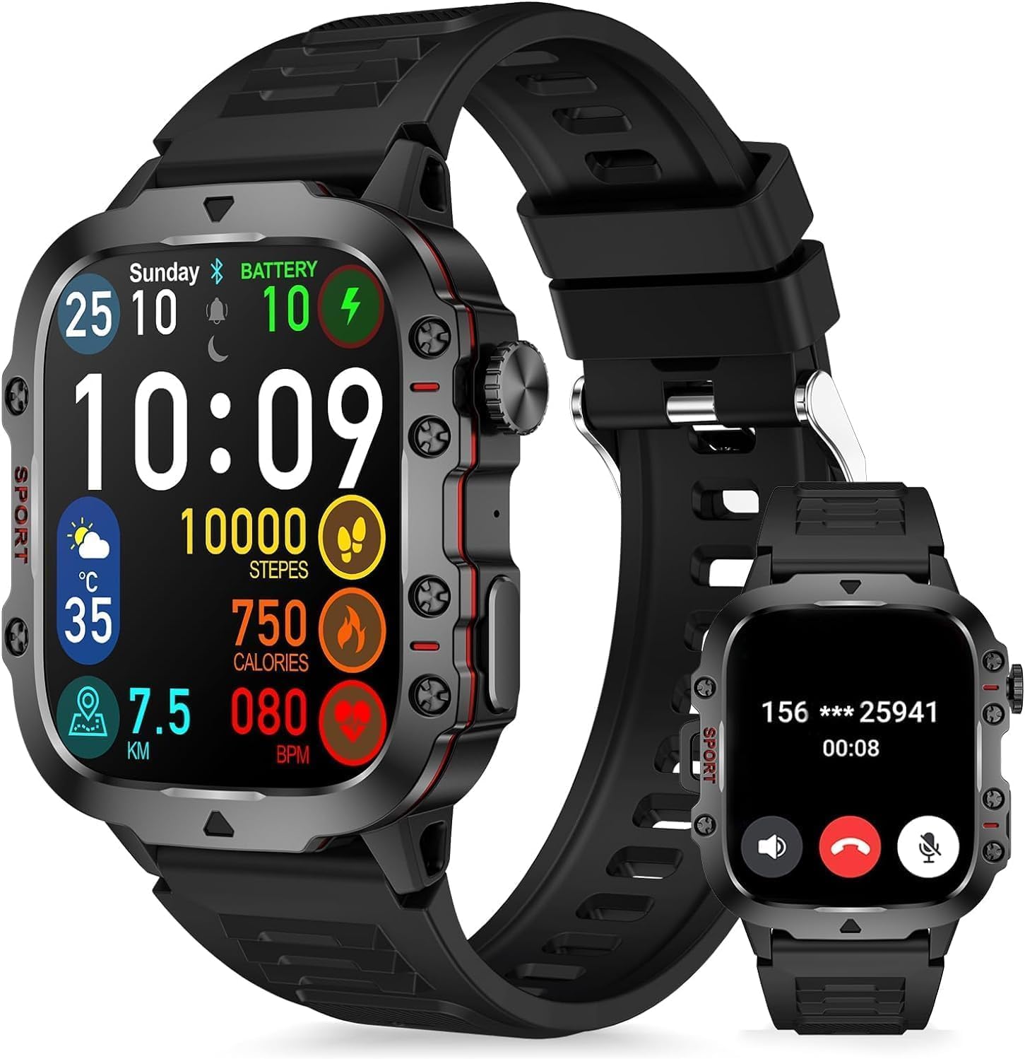 Reloj Inteligente, Smartwatch Militar táctico de 1.96" HD Pantalla con ...