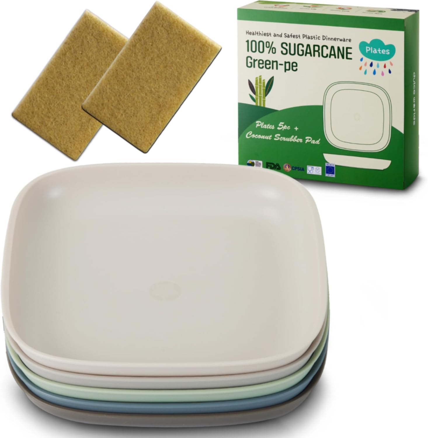 Amazon.com: Dulce Worlds SUGARCANE Kids Plates 5Pack (7.9”) + Coconut ...