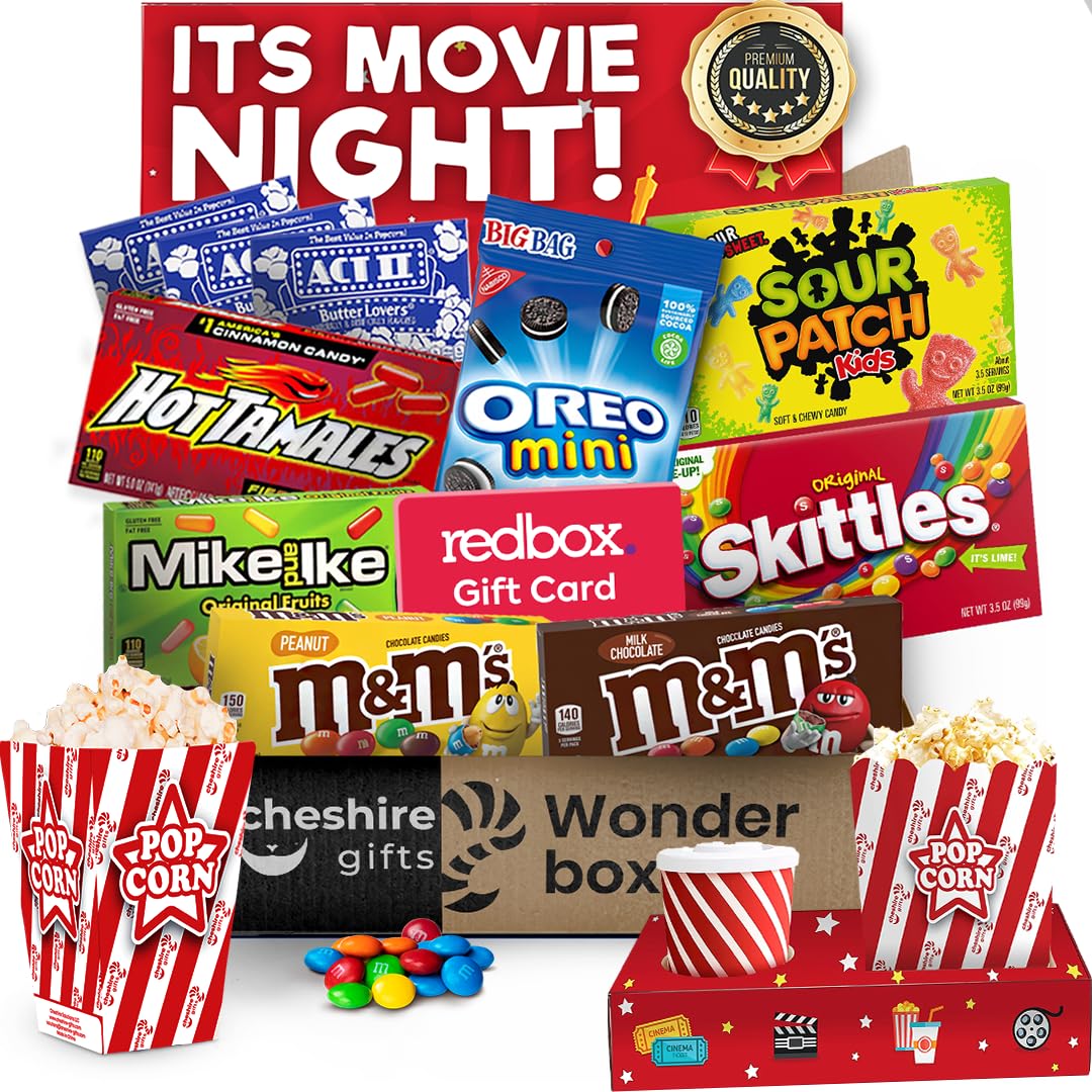 Amazon.com : Movie Night Basket Gift Set – with Redbox Gift Card, Movie Trays, Movie Candy ...