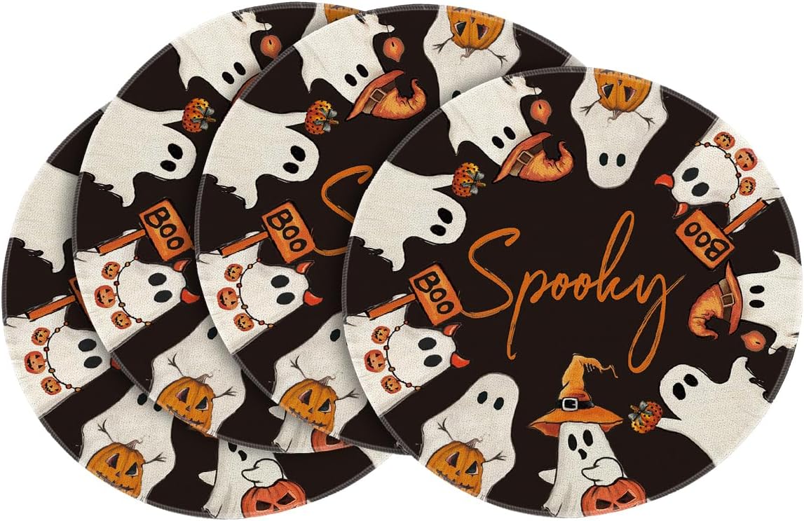 Amazon.com: Artoid Mode Spooky Ghost Halloween Round Placemats Set of 4 ...