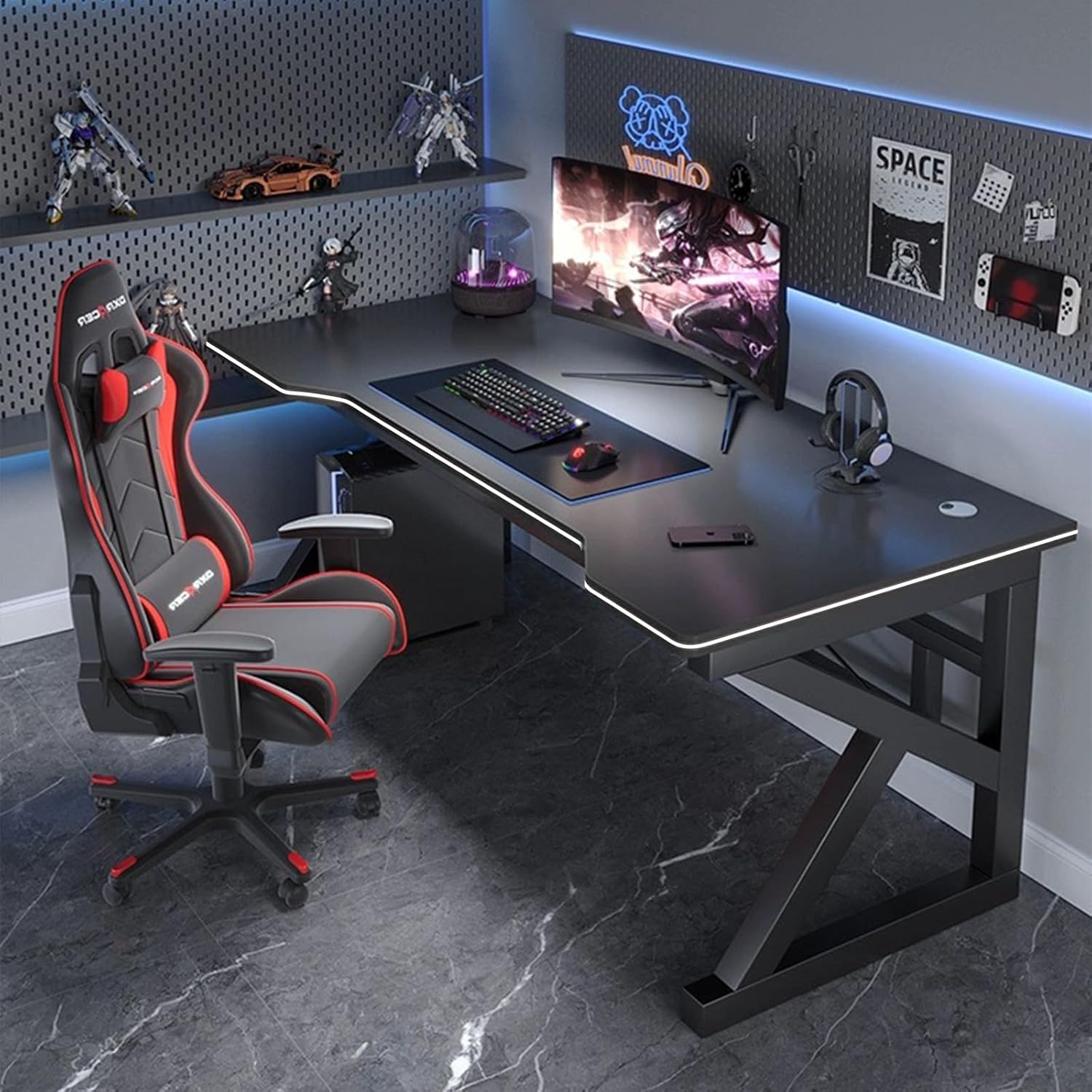 Amazon.co.jp: WNYOS Computer Desk, Desk, PC Desk, Gaming Desk, Wooden ...