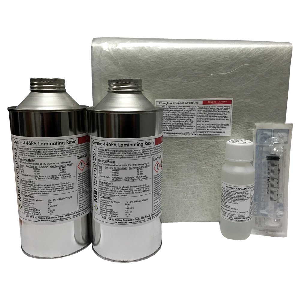 Polycraft 2Kg Fibreglass Repair Kit. Includes Resin & Mat (White ...