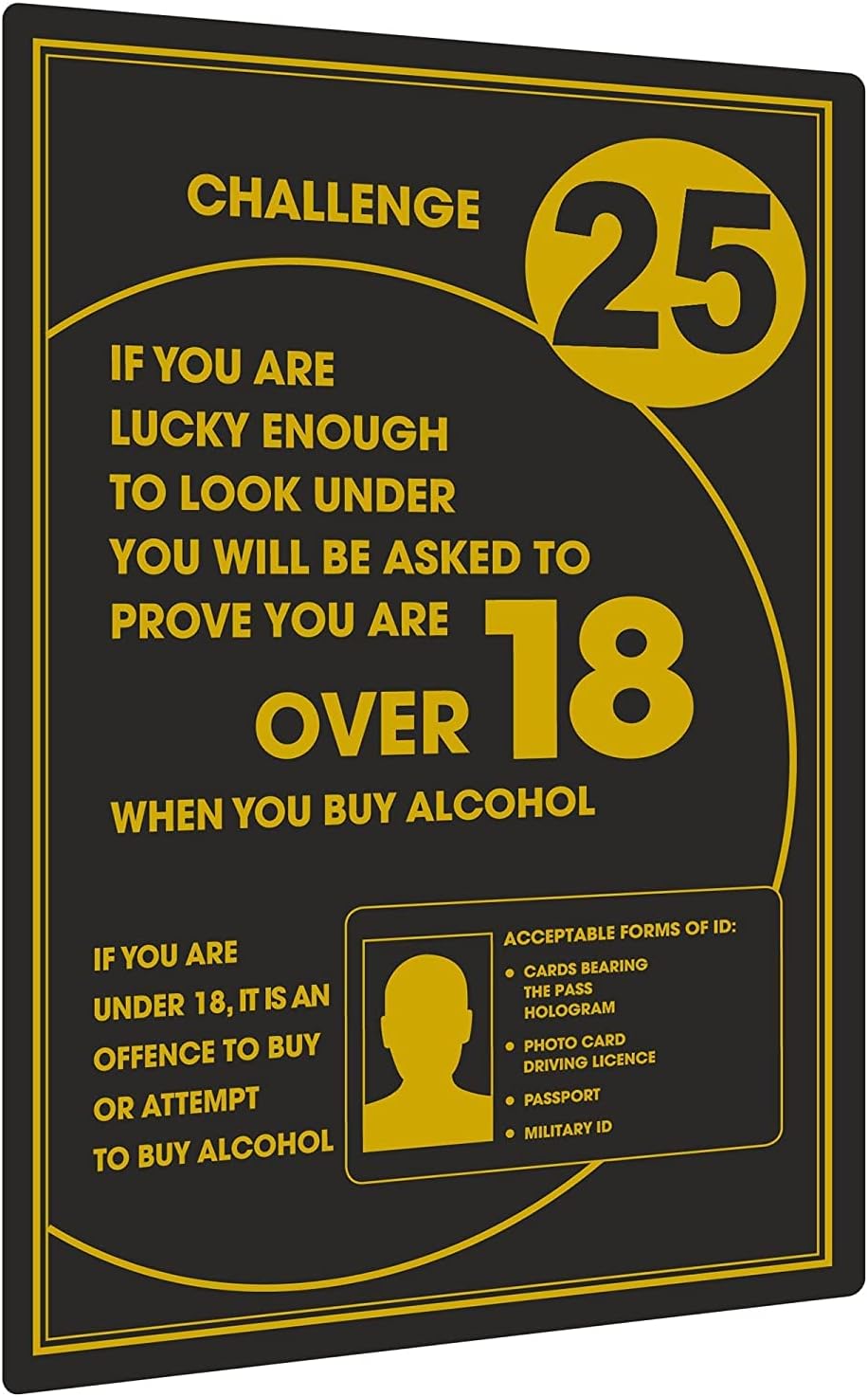 Challenge 25 Alcohol Law Sign Black 260x170mm Pub Bar Restaurant ...