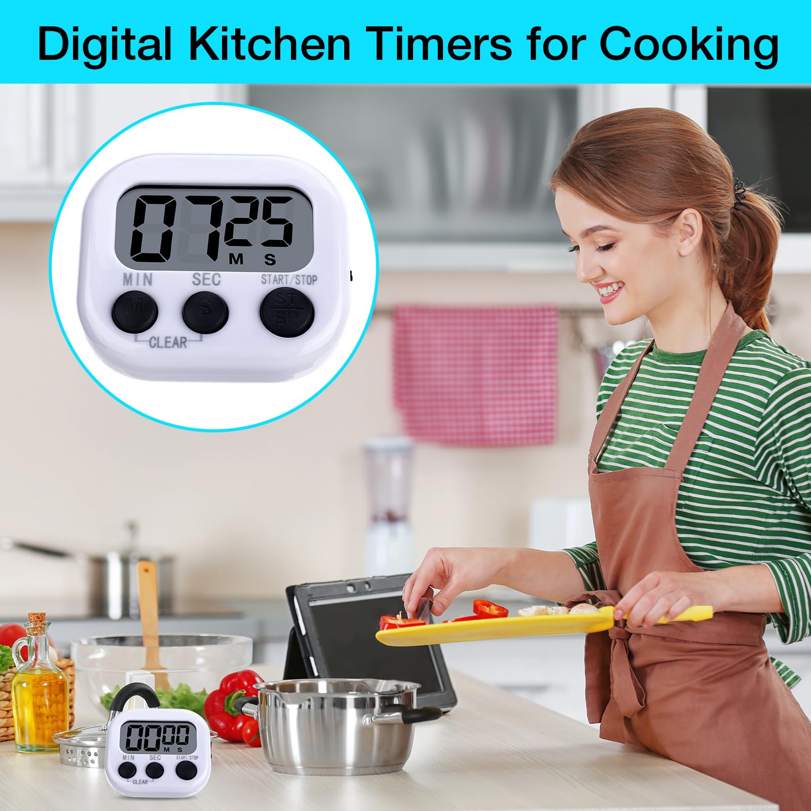 Snapklik.com : Leumoi 24 Pcs Digital Kitchen Timers Magnetic Back ...