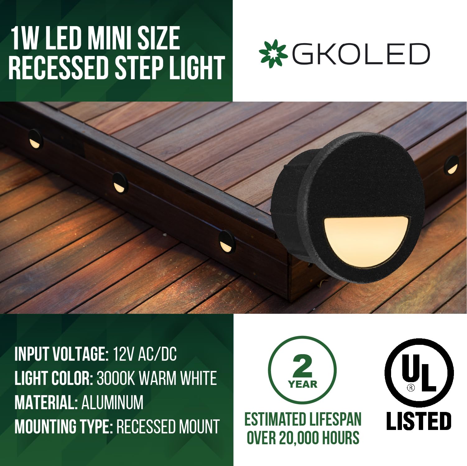 Snapklik.com : 12 Pack Recessed Low Voltage LED Step Riser Light ...