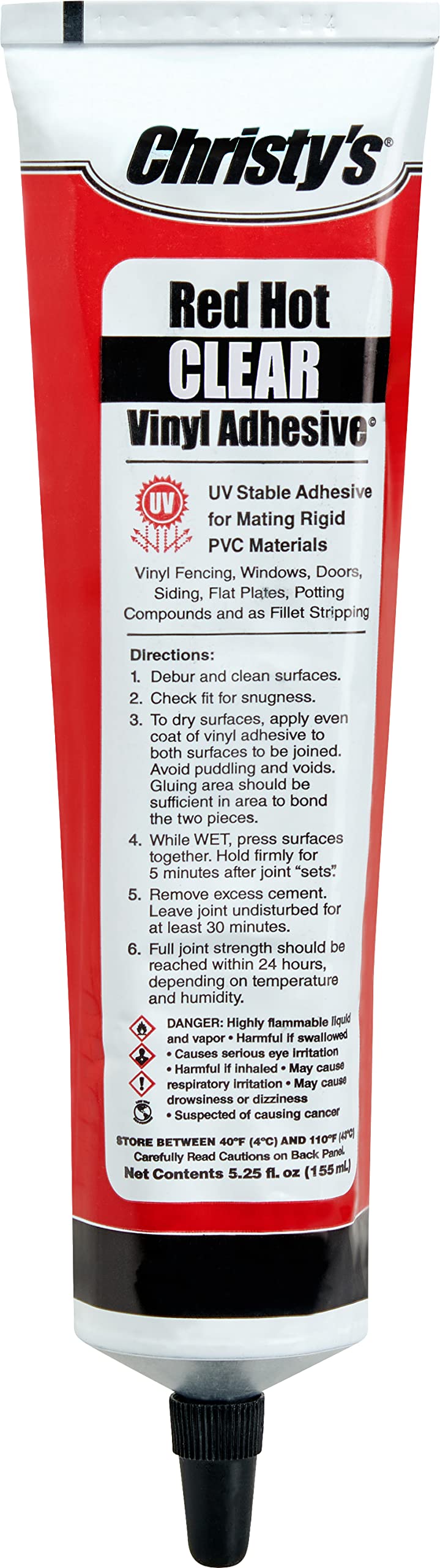 Christy's Red Hot Vinyl Adhesive, Clear, 5.25 oz Tube