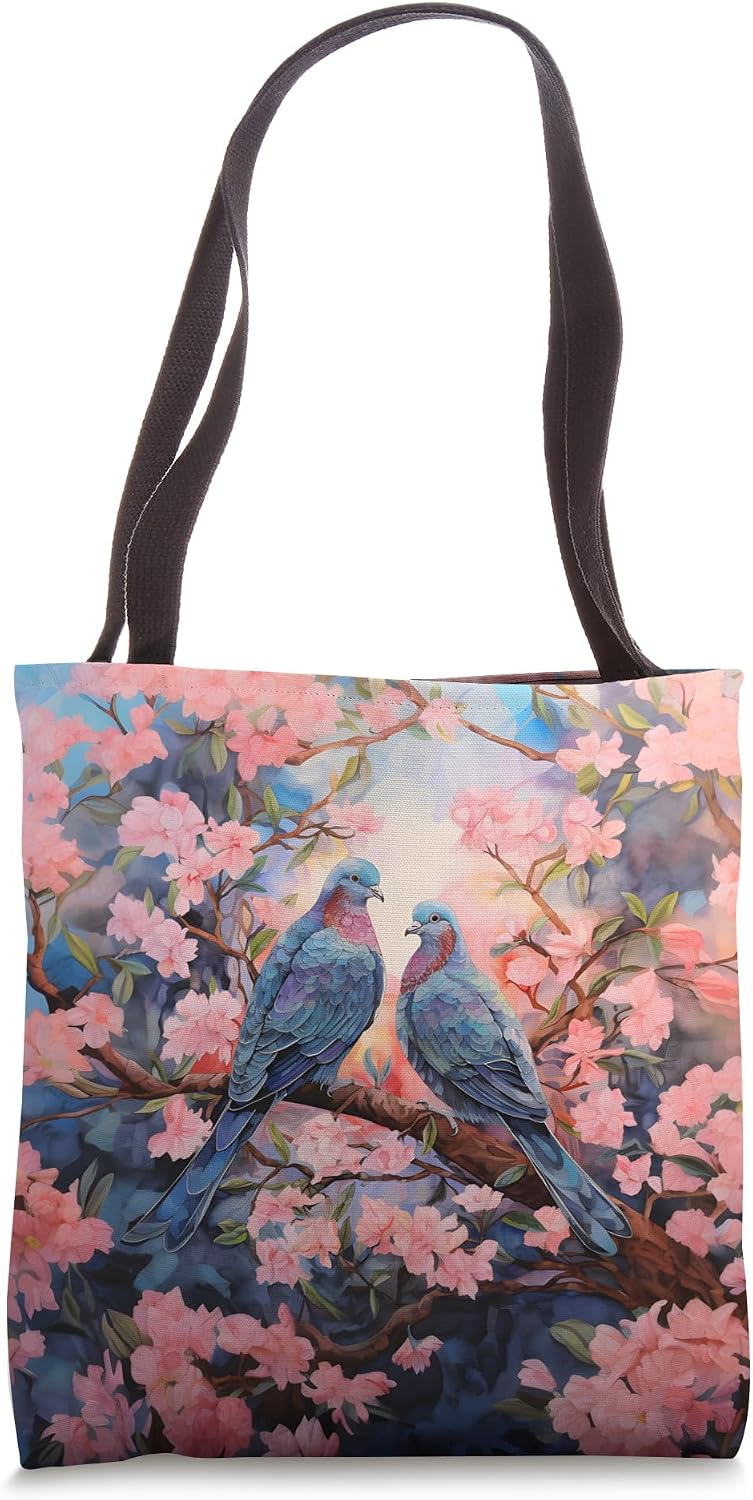 Amazon.com: Whimsical Doves | Pink Flowers | Dove of Peace Tote Bag ...