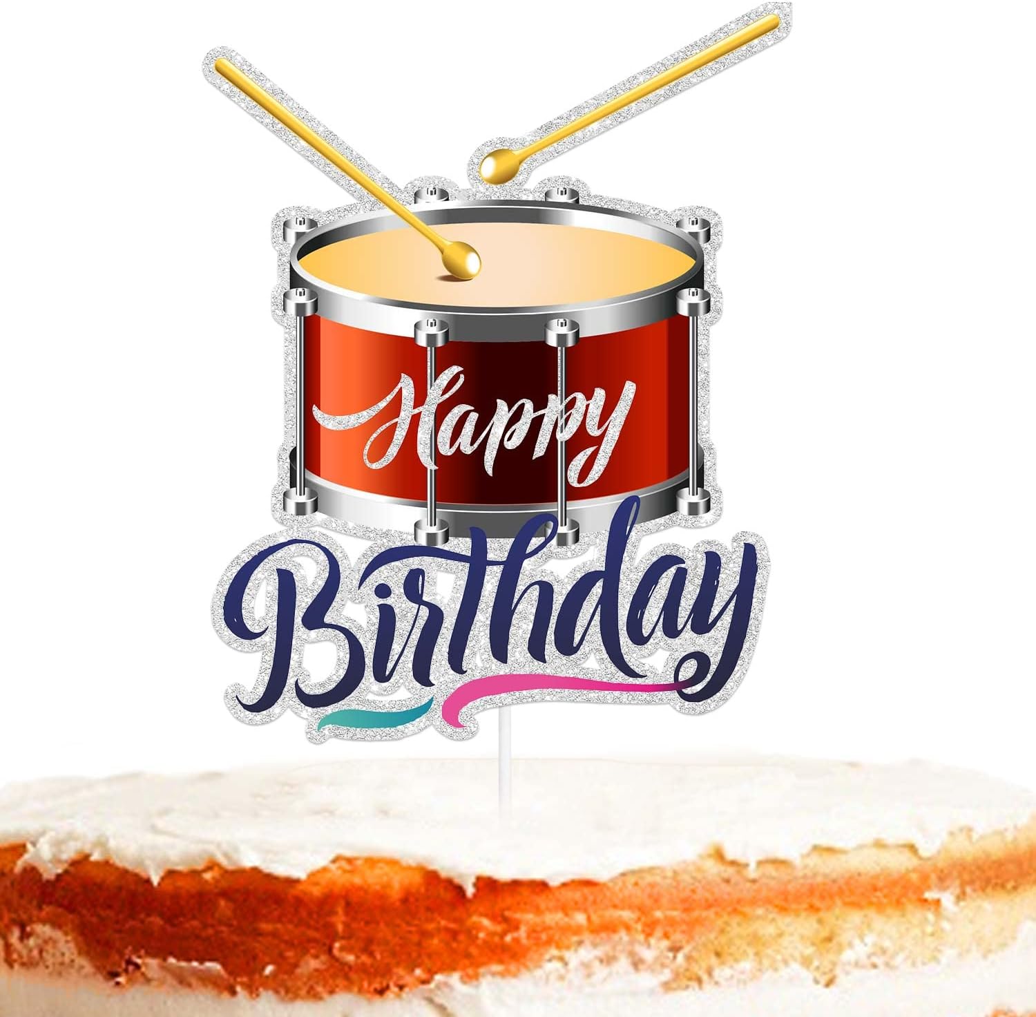 Buy Red&Blue Glitter Happy Birthday Drum Cake Topper Birthday for ...