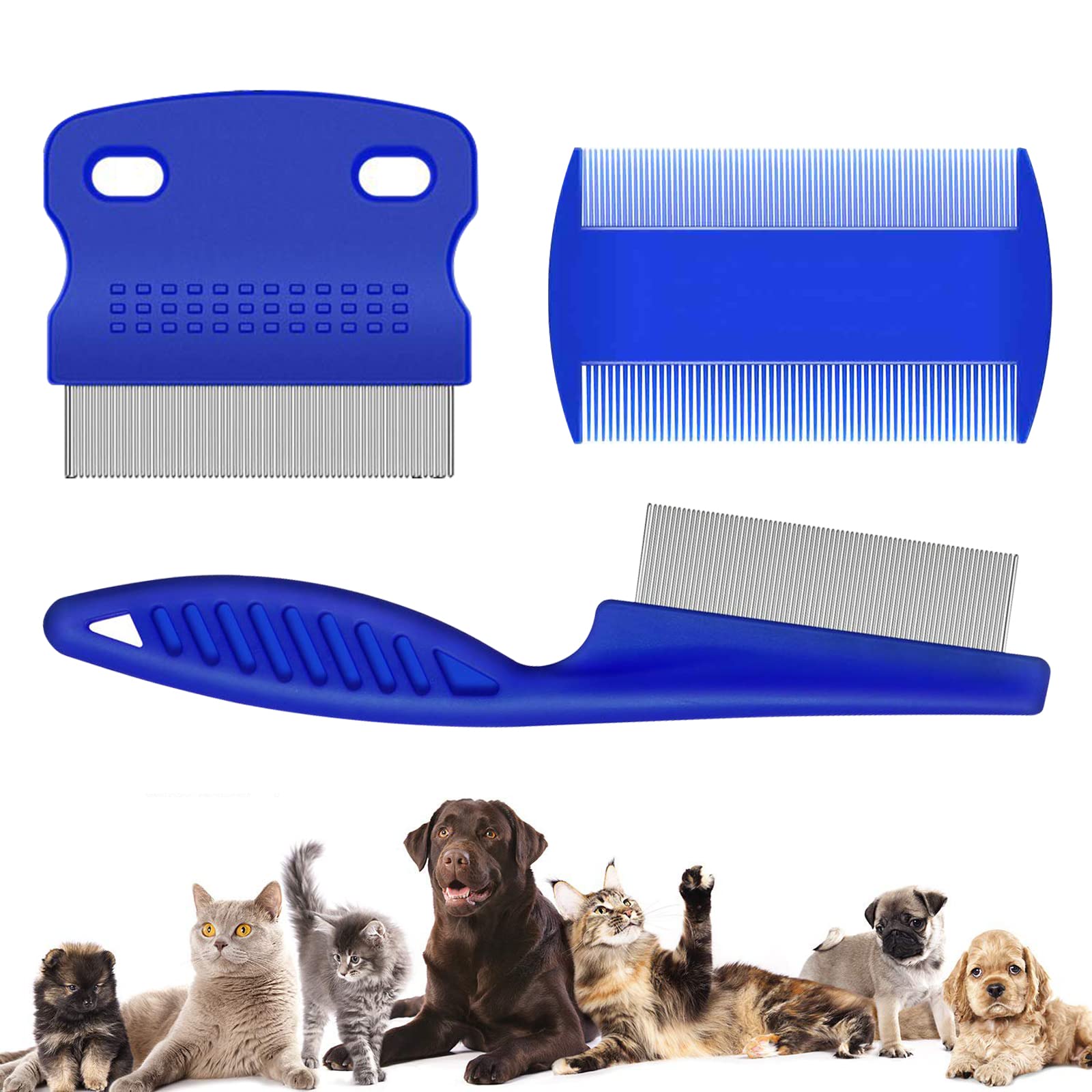 Pet Flea Comb for Cat Dog, 3 PCS Fine Tooth Comb Grooming Set, Tear ...